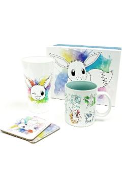 Set pahar + cana + coaster Eevee Pokemon - 0086 - Libris
